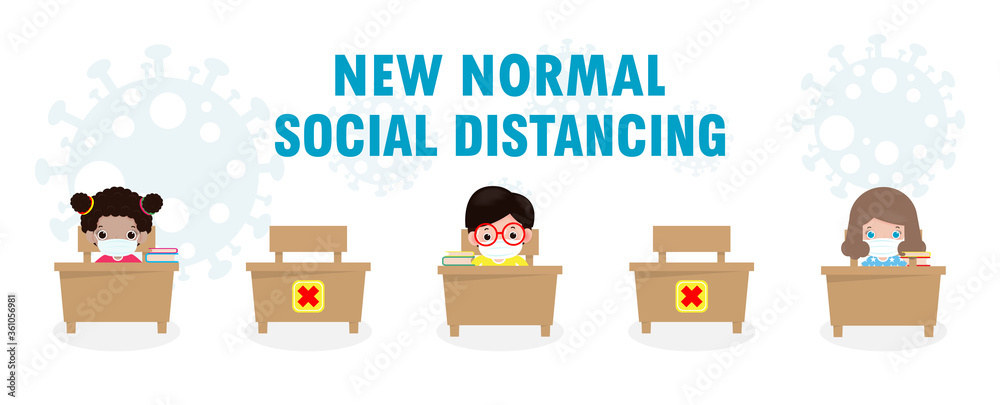 Back to school for new normal lifestyle banner social distancing in ...