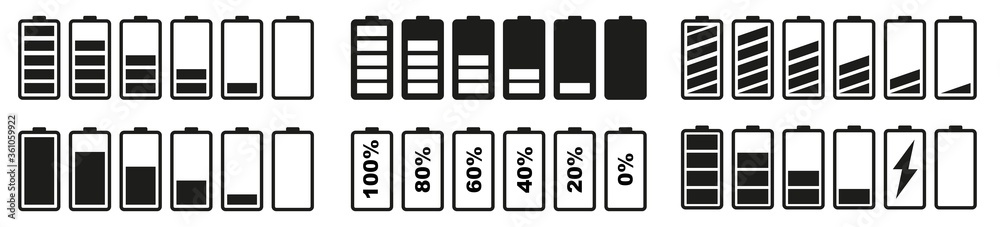 Vector battery icon set.Vector icon collection design battery level ...