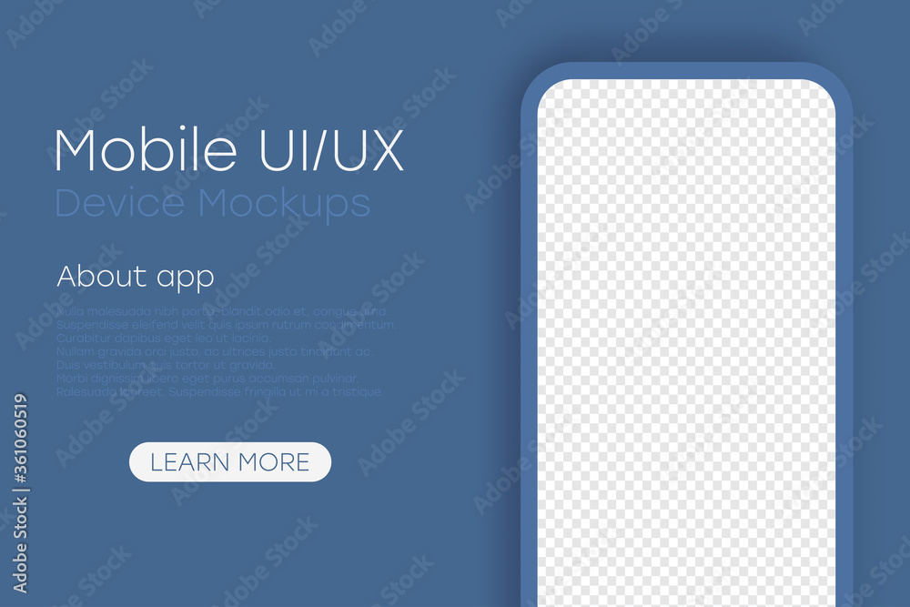 Smartphone mockup with blank transparent screen. Realistic cellphone ...