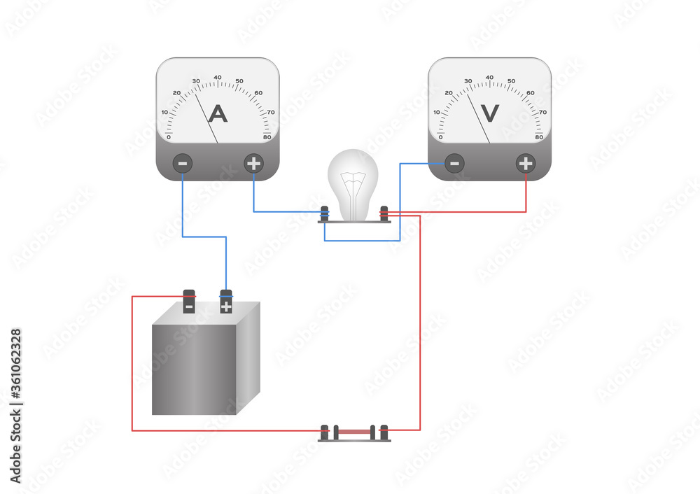 electrical circuit meter measuring vector on white / voltage and an ...