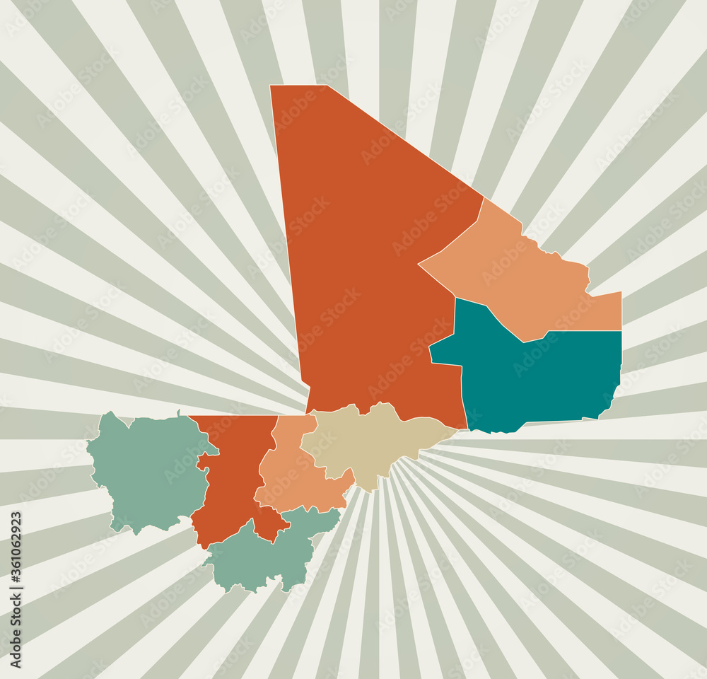 Mali map. Poster with map of the country in retro color palette. Shape ...