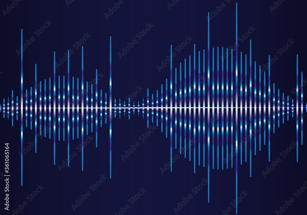Sound wave vector isolated on blue background. Abstract sound waves for ...