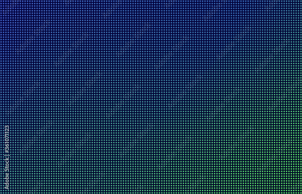 LED screen gradient background, blue and green monitor dots. Close-up ...