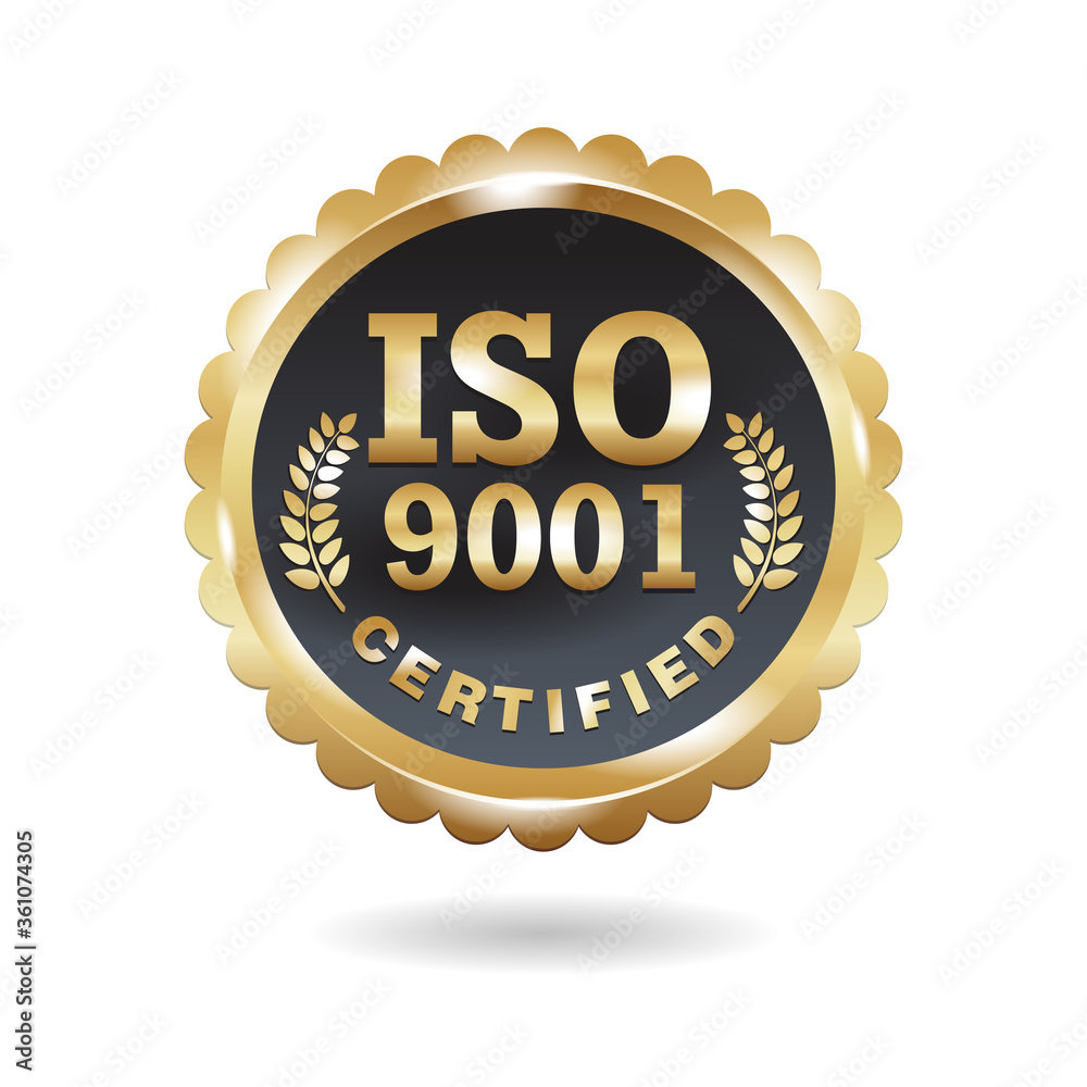 ISO 9001 conformity to standards 3D emblem - golden medal award with ...