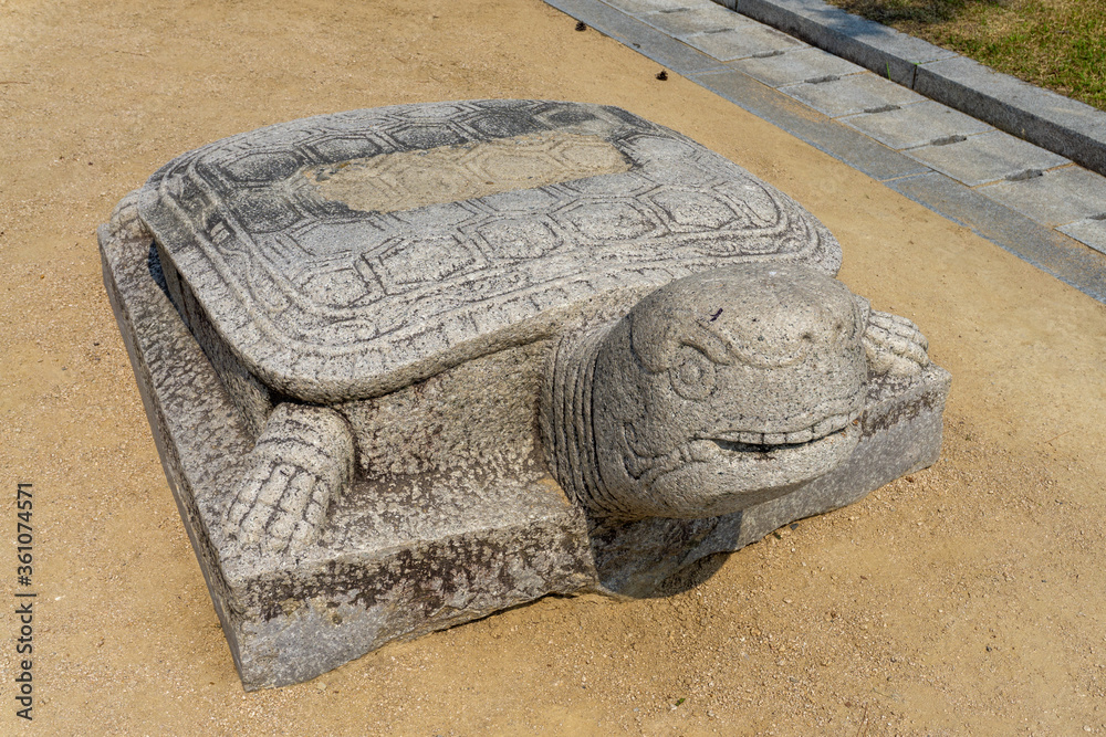 White stone carving sculpture of Chinese mythology turtle at the Royal ...