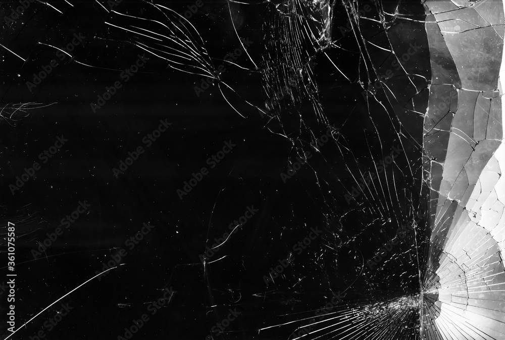 Shattered glass texture. Broken windshield. Black fractured window with ...