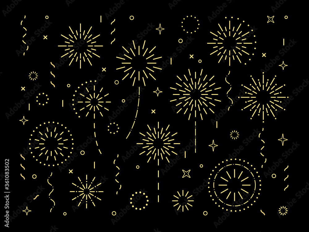 Abstract gold burst pattern fireworks set. Art deco star shaped ...