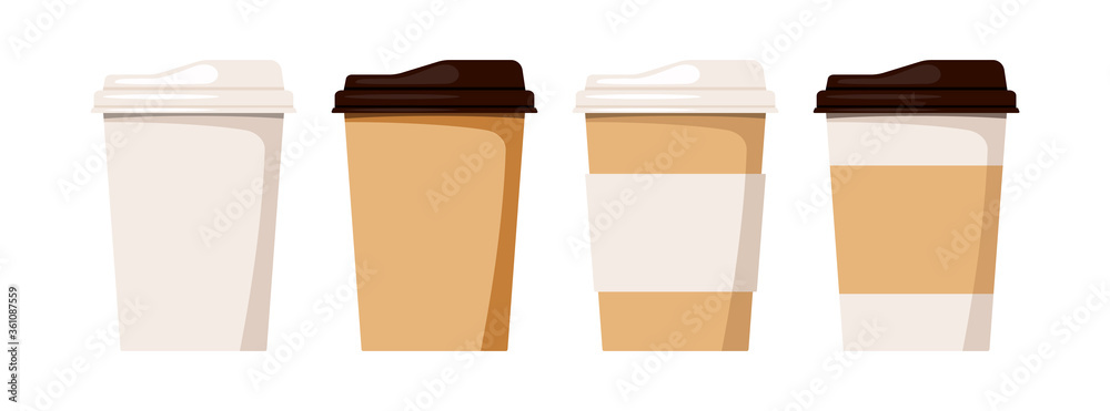 Coffee to go cup set isolated on white background. Disposable plastic ...