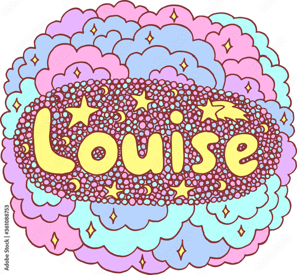 Colorful illustration with girl s name Louise. Greeting card design ...