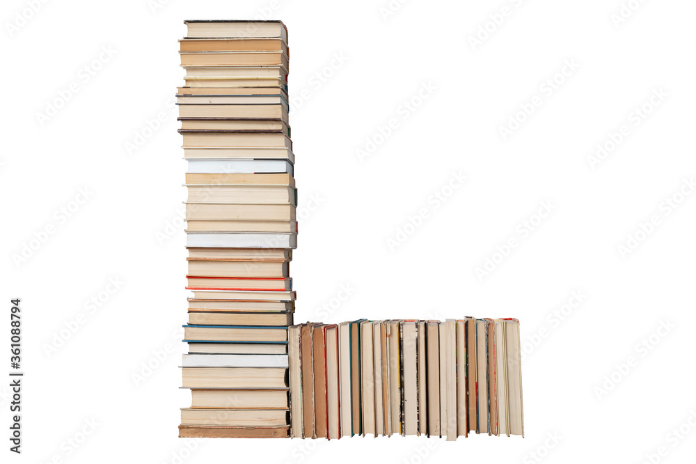 Letter - L made of books isolated on white background. Book letter font ...