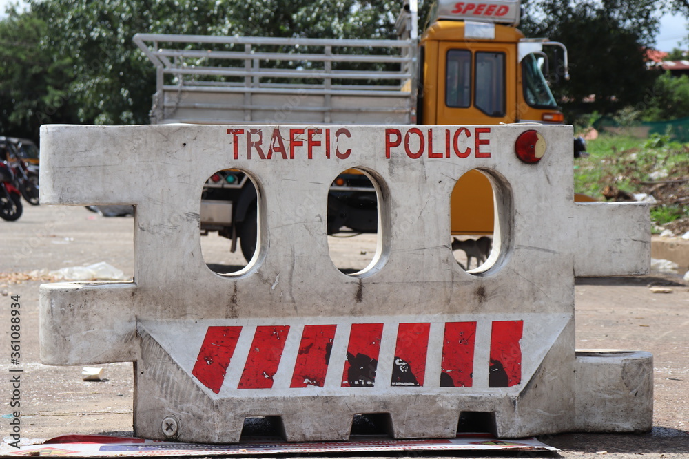 Traffic police barricade. Corona Lockdown time India Stock Photo ...