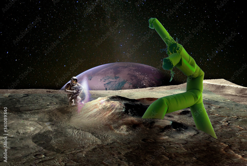 The battle for the Earth. Moon surface, planet Earth in the distance ...