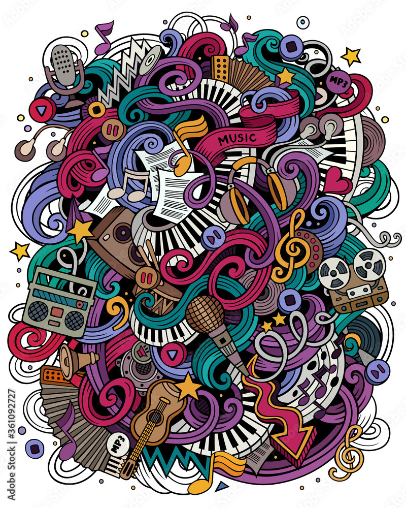 Music hand drawn vector doodles illustration. Musical poster design ...