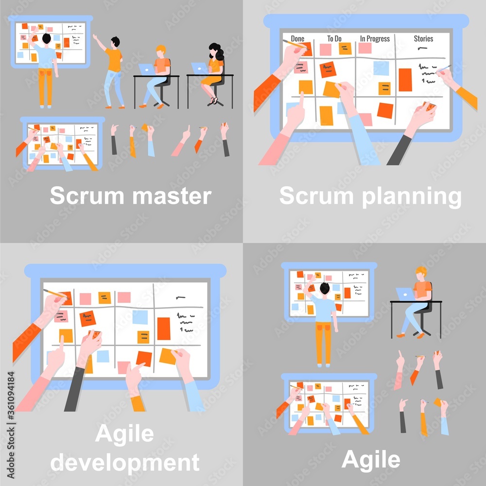 Vector flat agile scrum kanban methodology meeting Stock Vector | Adobe ... Vector flat agile scrum kanban methodology meeting Stock Vector | Adobe ...