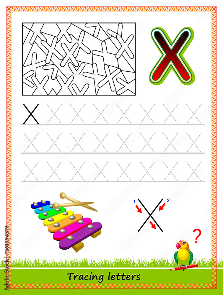 Vetor de Worksheet for tracing letters. Find and paint all letters X ...