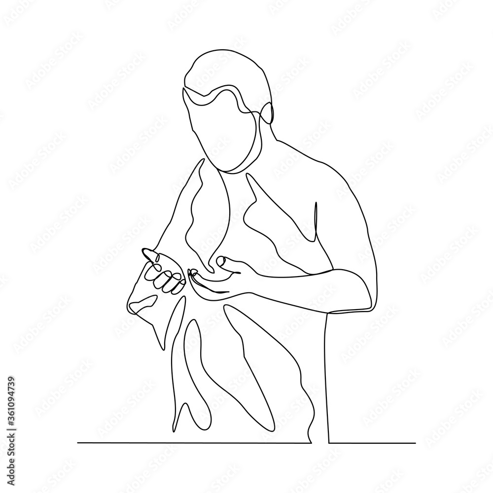 Continuous line drawing of muslim man praying in hajj ihram uniform ...