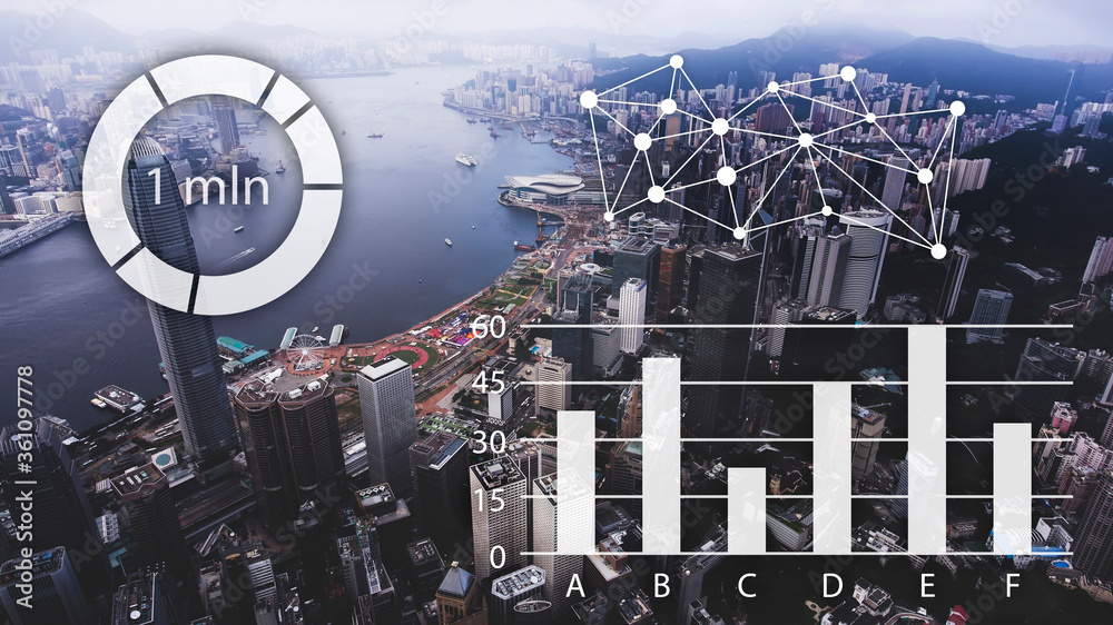 Aerial photo of a Hong Kong cityscape popular financial and business ...