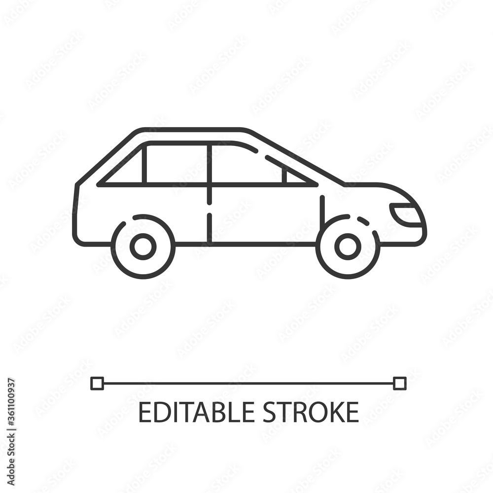 Car side view linear icon. Automotive vehicle. Modern transportation ...