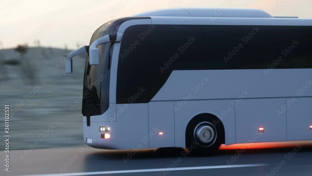 Bus on the road, highway. Very fast driving. Super realistic animation ...