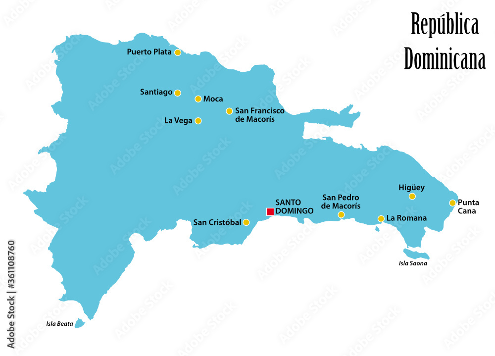 Vector map of the Dominican Republic with main cities Stock Vector ...