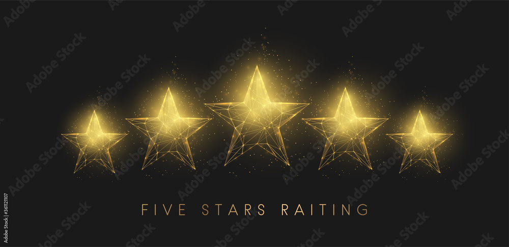 5 stars raiting. Abstract golden stars. Low poly style design Stock ...
