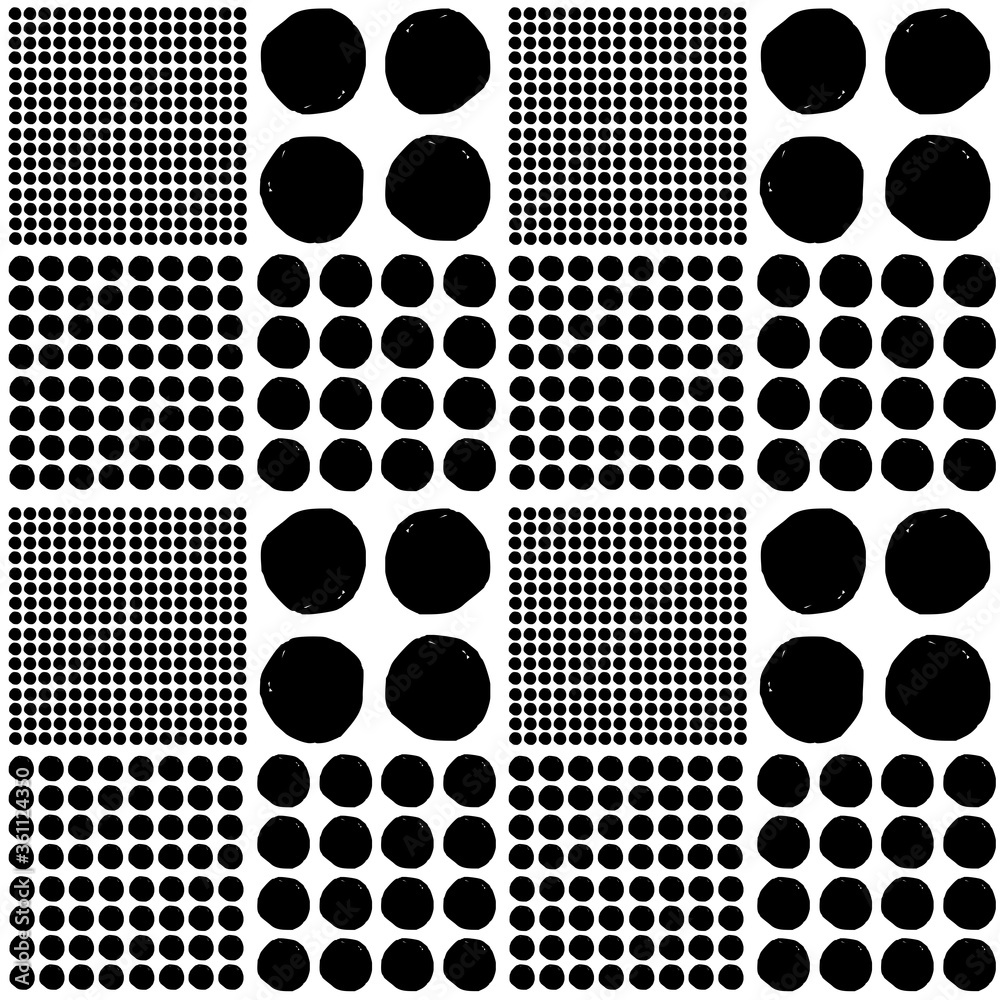 Vector seamless geometric pattern of hand-drawn black circles of ...