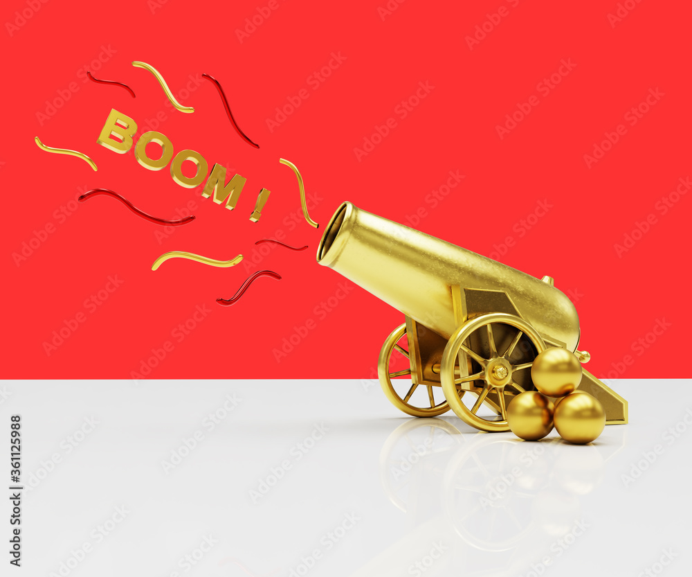 Circus cannon shooting Boom. Vintage gun. Color image of medieval ...
