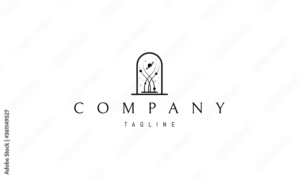 Vector logo on which an abstract image of the space gate behind which ...