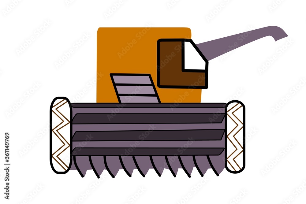 animated combine harvester with orange cab and large notches on tires ...