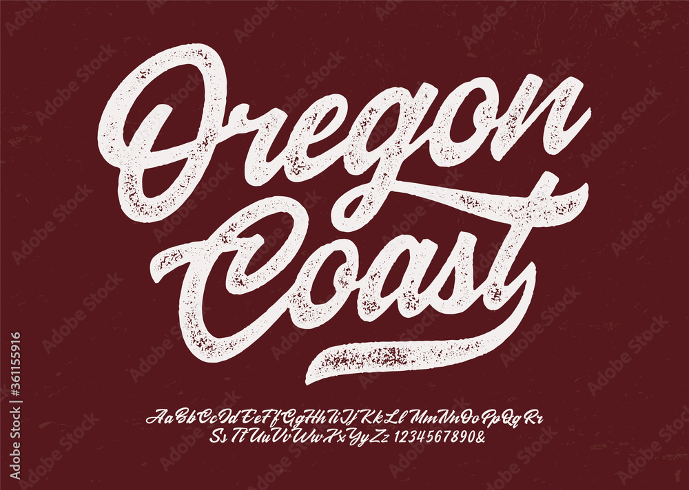 Vetor de "Oregon Coast". Original Brush Script Font. Retro Typeface ...