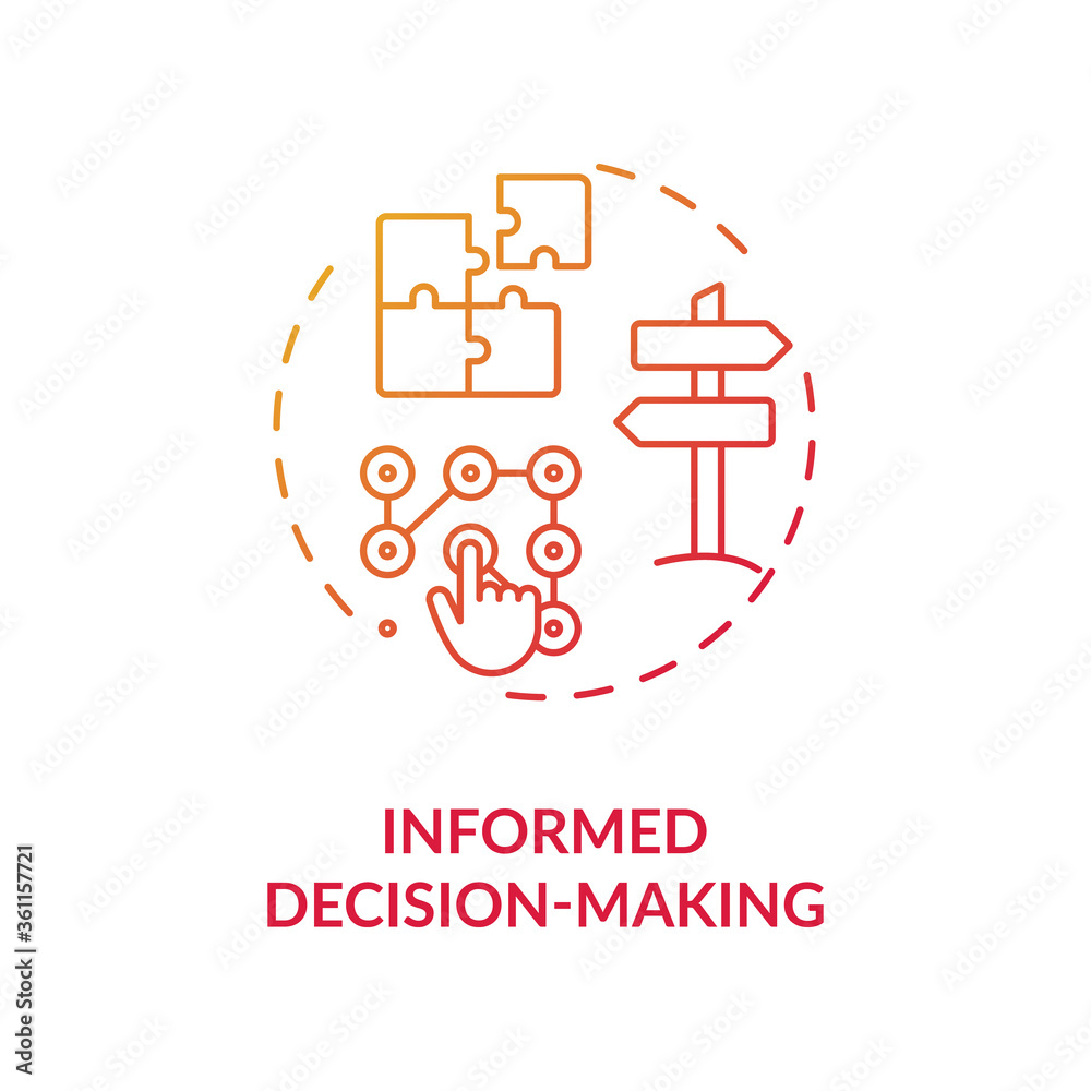 Informed decision making red gradient concept icon. Plan strategy for ...