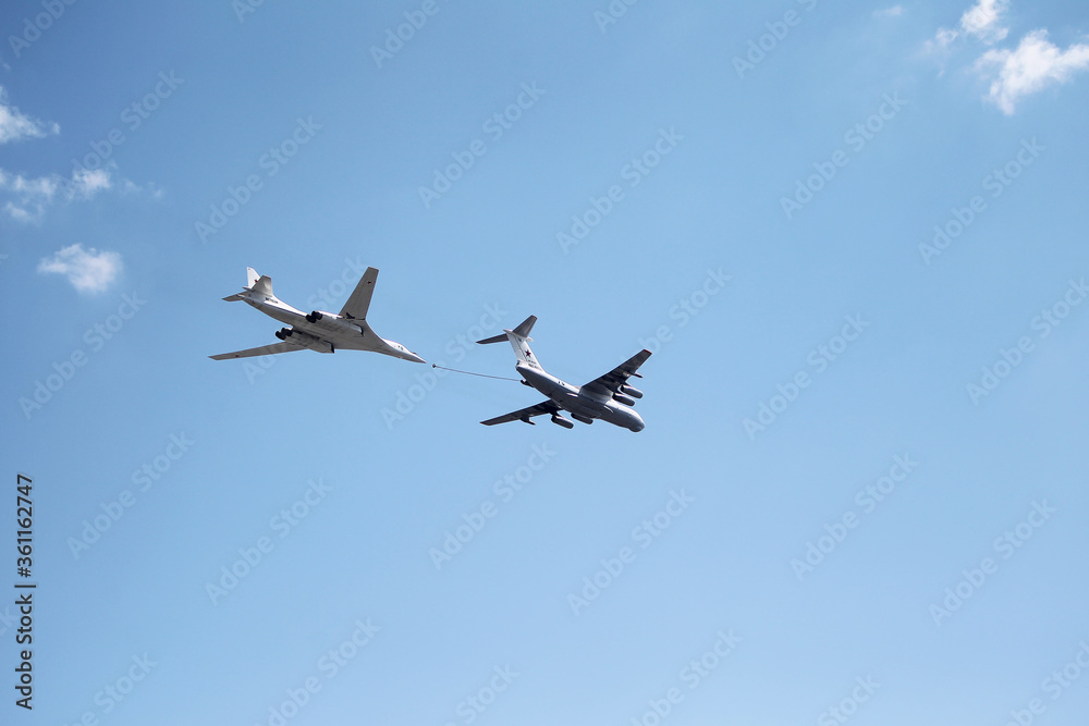 MOSCOW, RUSSIA - June 24,2020: Air parade of Russian aircraft IL 78 and ...