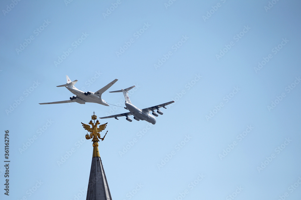 MOSCOW, RUSSIA - June 24,2020: Air parade of Russian aircraft IL 78 and ...