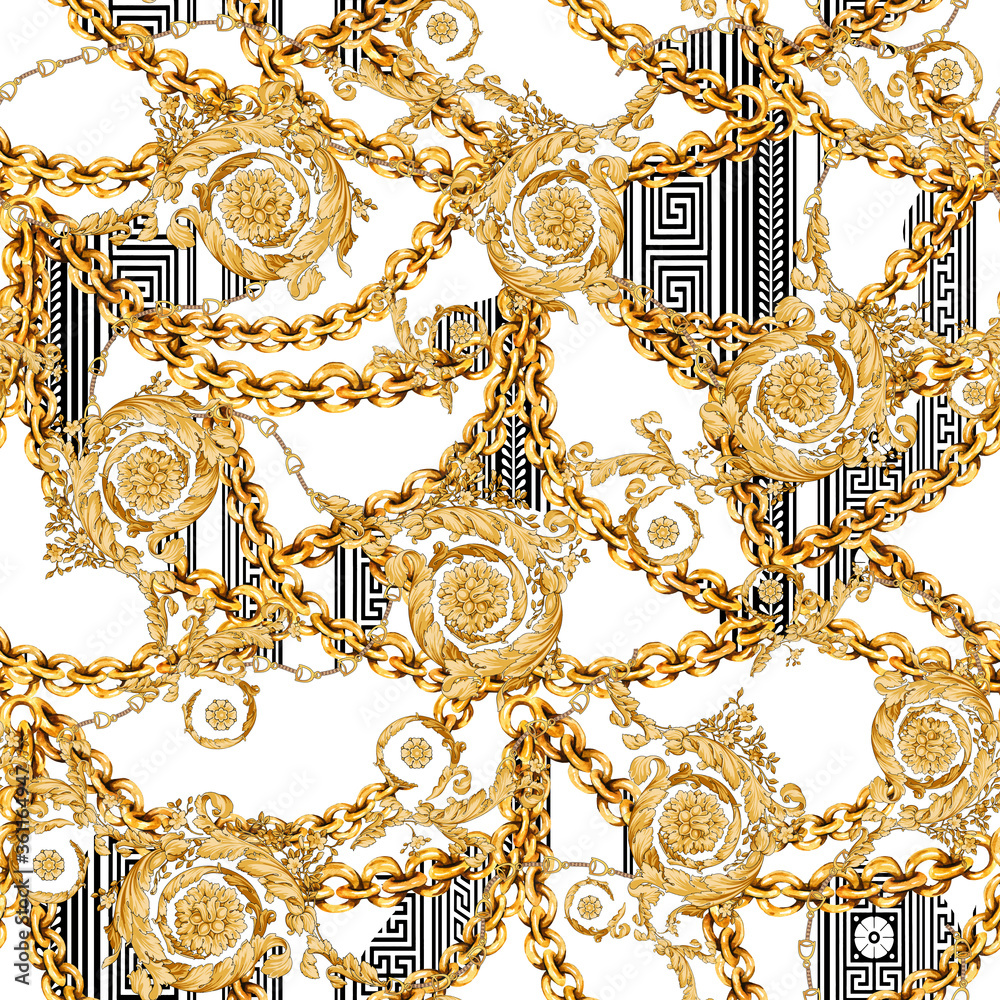 gold baroque pattern in chain. White background Stock Illustration ...