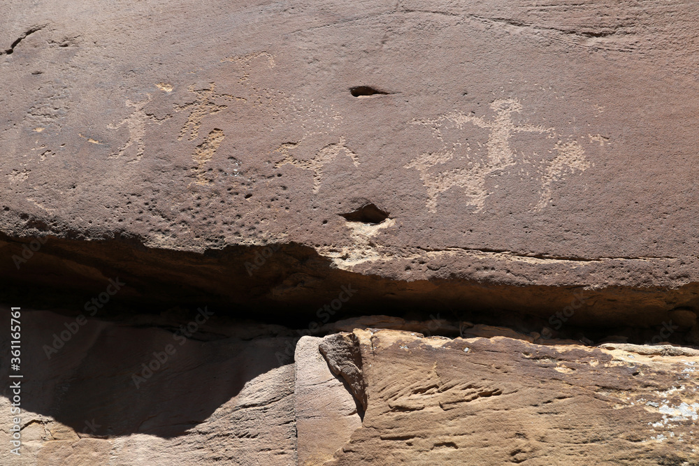 Ancient Native American Indian rock art petroglyph draw Utah 1392. Nine ...