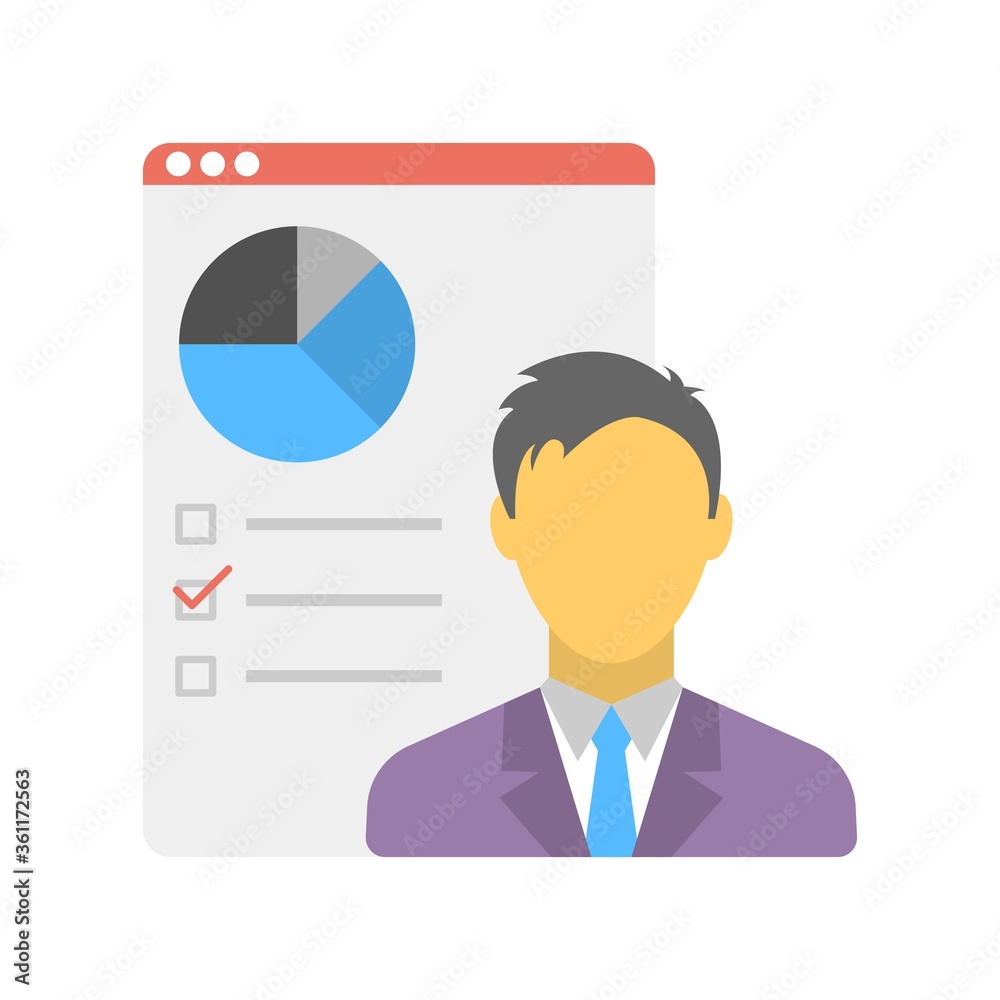 Website data analyst icon illustration in flat design style. Computer ...
