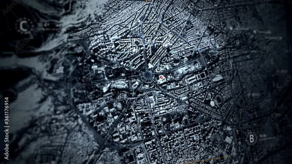 Satellite Map Radar is Scanning City, Zoom In, Found Object Detection ...