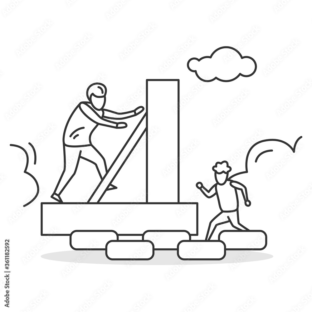 Family activity icon. Father and son climbing self built obstacle ...