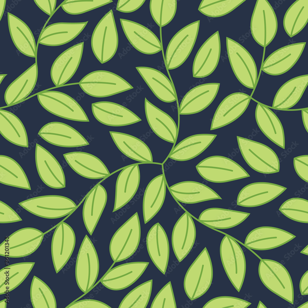 Leaves plant repeat pattern with alternate leaf arrangement on stem ...