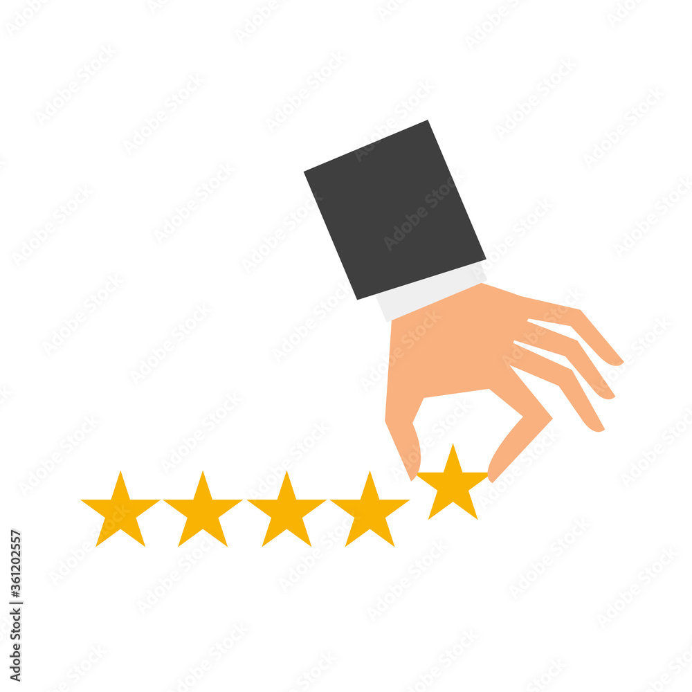 Hand of businessman putting five star shape. The best excellent ...