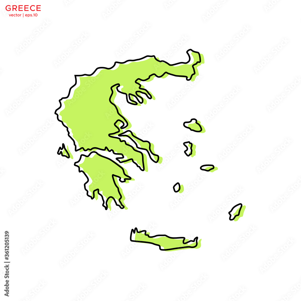 Green Map of Greece with Outline Vector Design Template. Editable ...