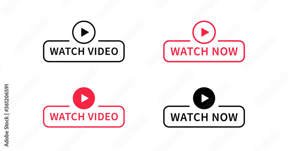 Watch Video Play Button Banner Sign Vector Design. Stock Vector | Adobe ...