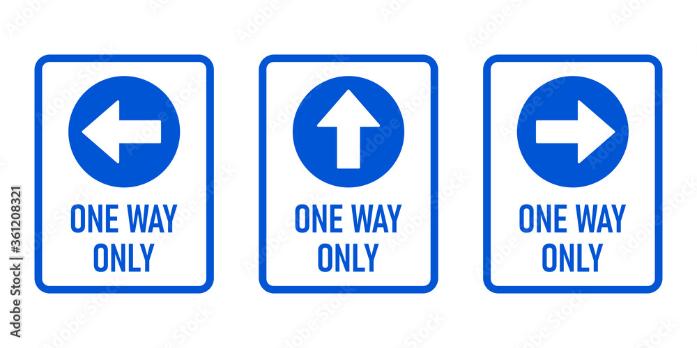 Set of One Way Only Vertical Warning Sign Poster or Sticker Design Icon ...