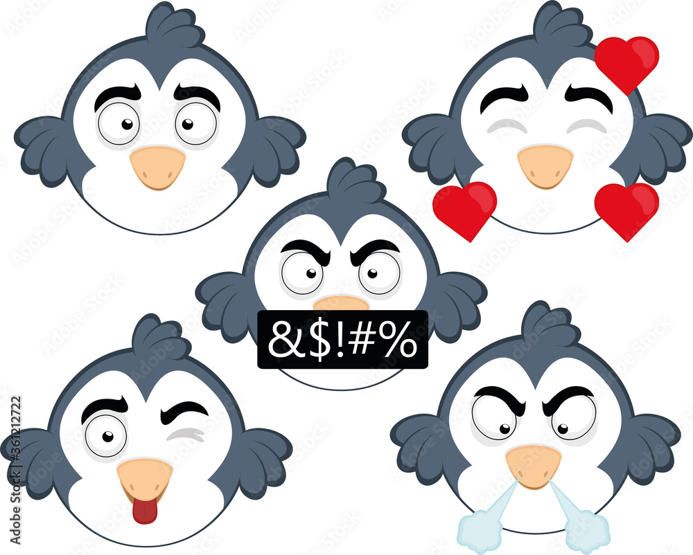 Vector illustration of a cartoon bird with various expressions Stock ...