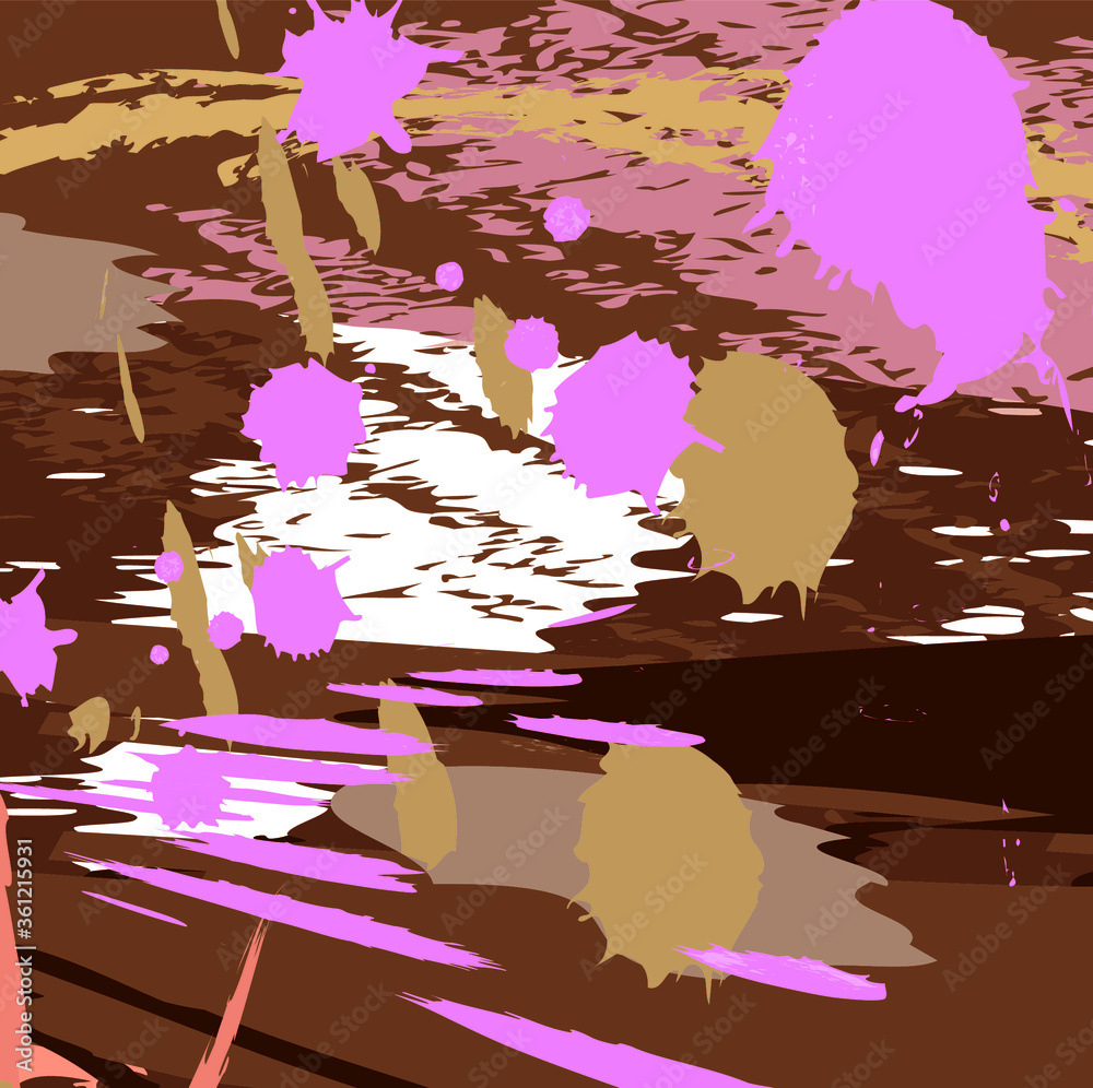 Abstract colourful brown hand drawn and paint brush, flick colour ...