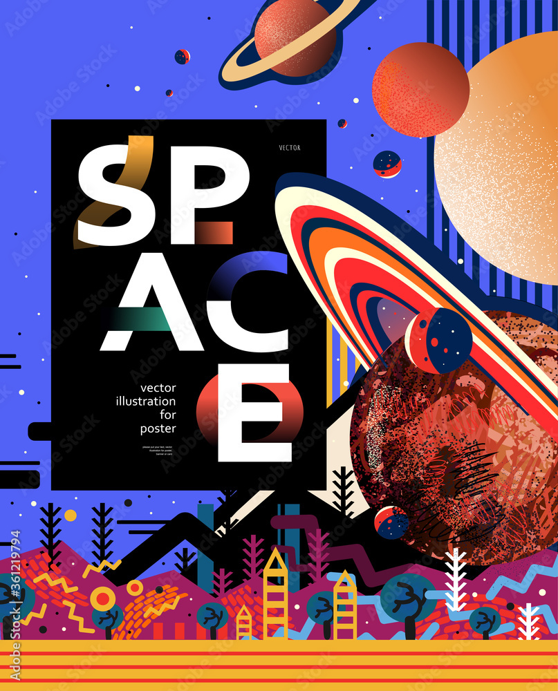 Space astronomy banner template. Vector illustration of Saturn ...