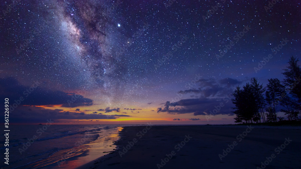 Beautiful nightscape with Starry night and Milky Way Galaxy rising in ...