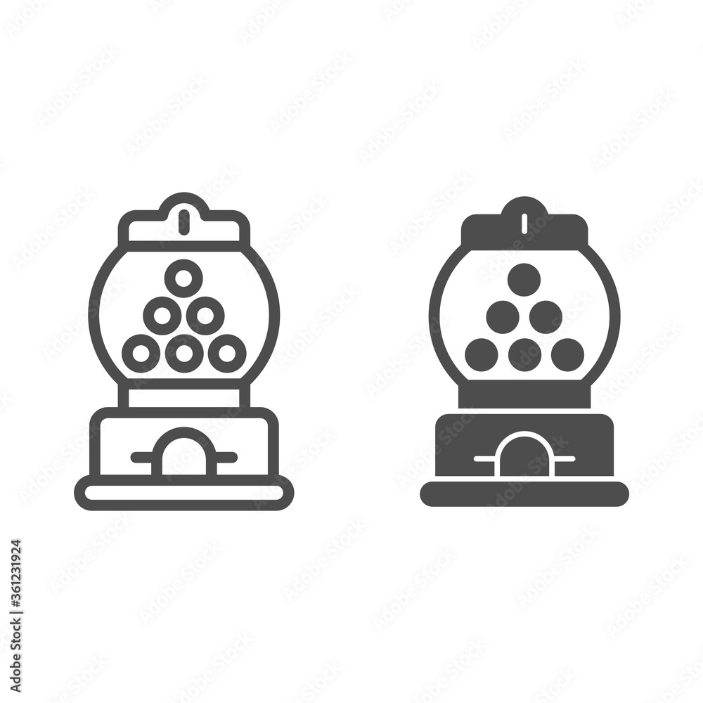 Candy machine line and solid icon, Amusement park concept, Gumball ...
