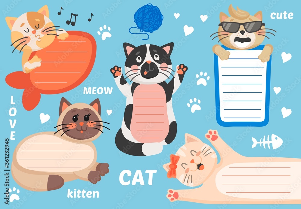 Kids text frame vector template with background of cute cartoon cats ...