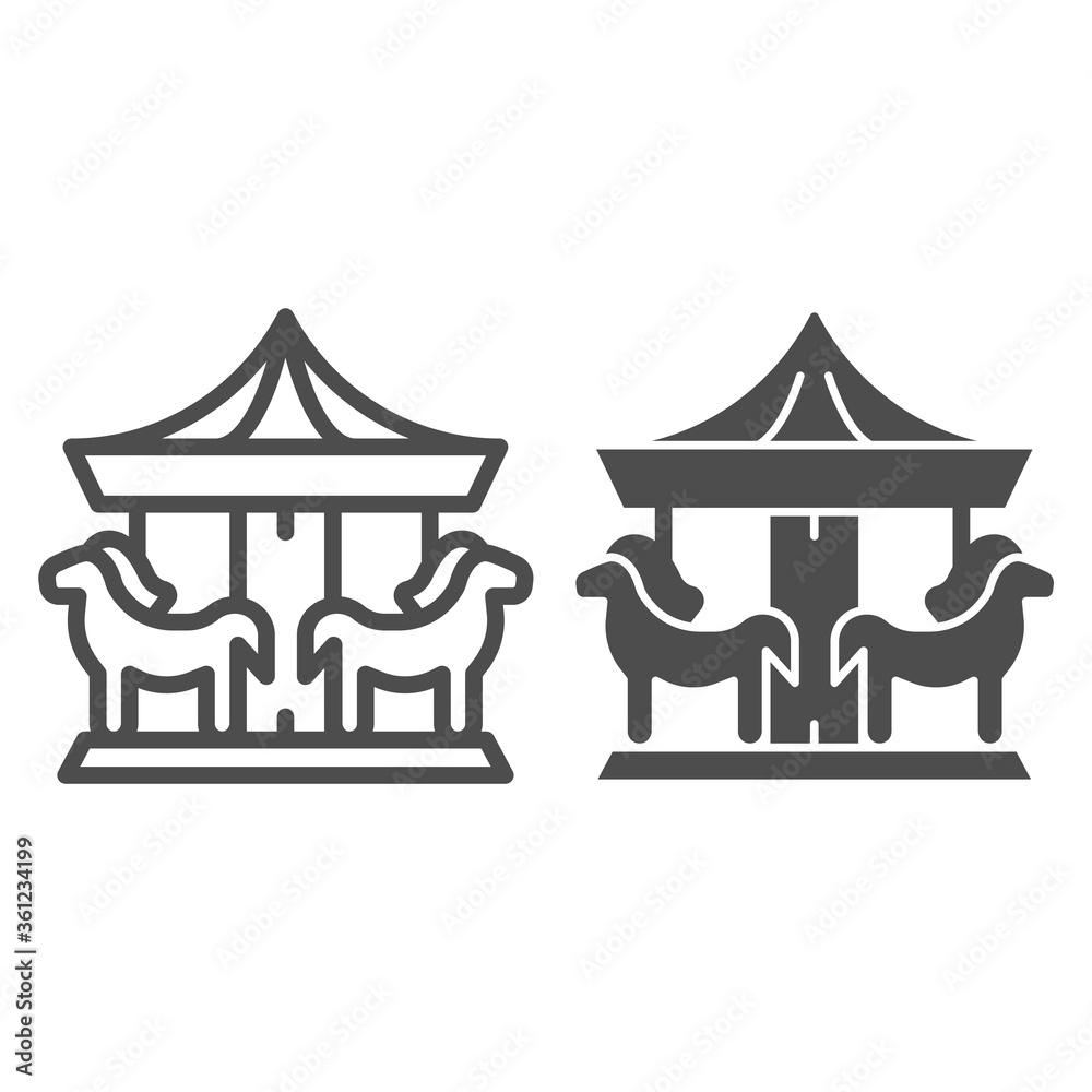 Carousel line and solid icon, Amusement park concept, merry-go-round ...